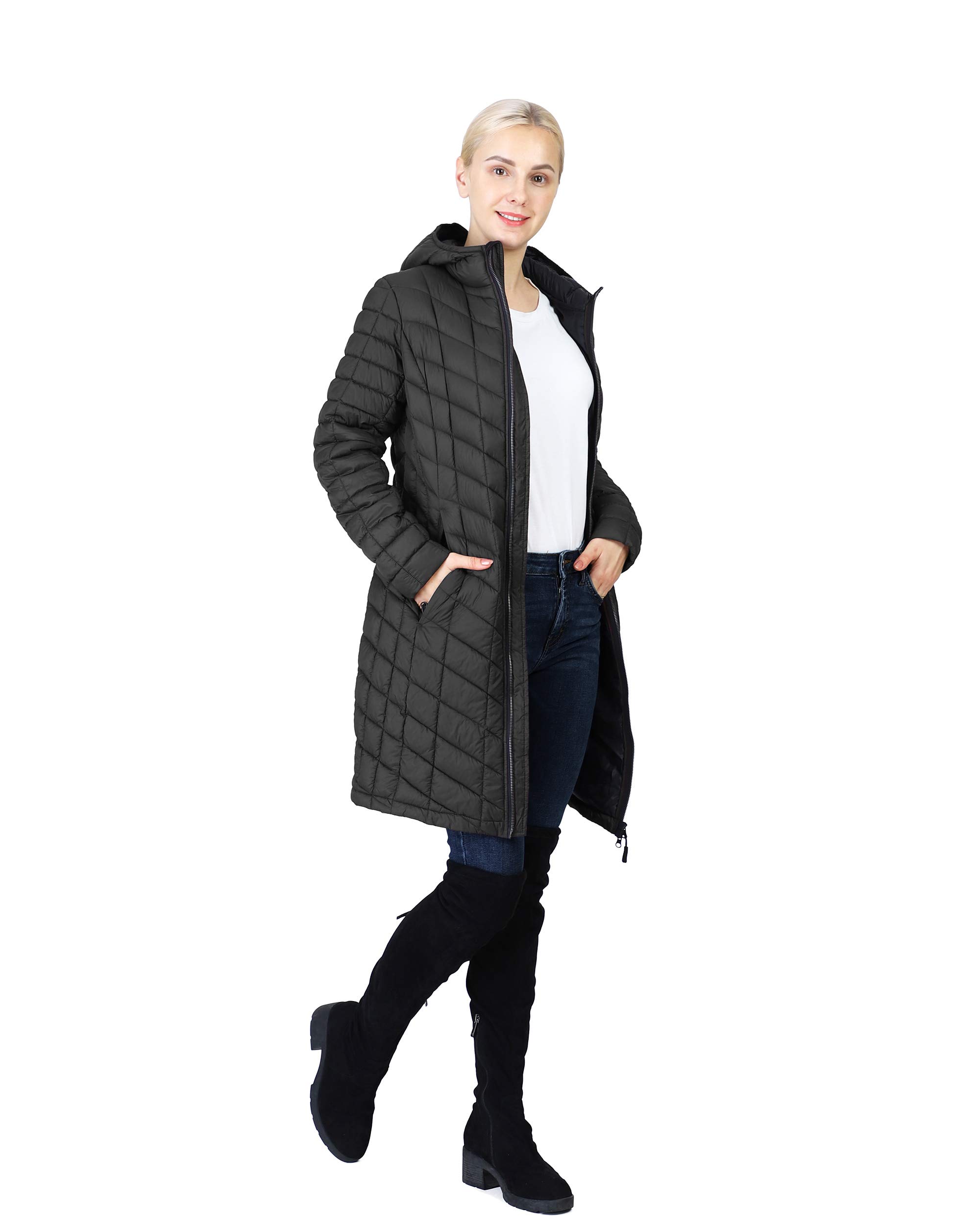 Outdoor Ventures Women's Hooded Lightweight Warm Winter Padded Long Puffer Coat-XL,36"