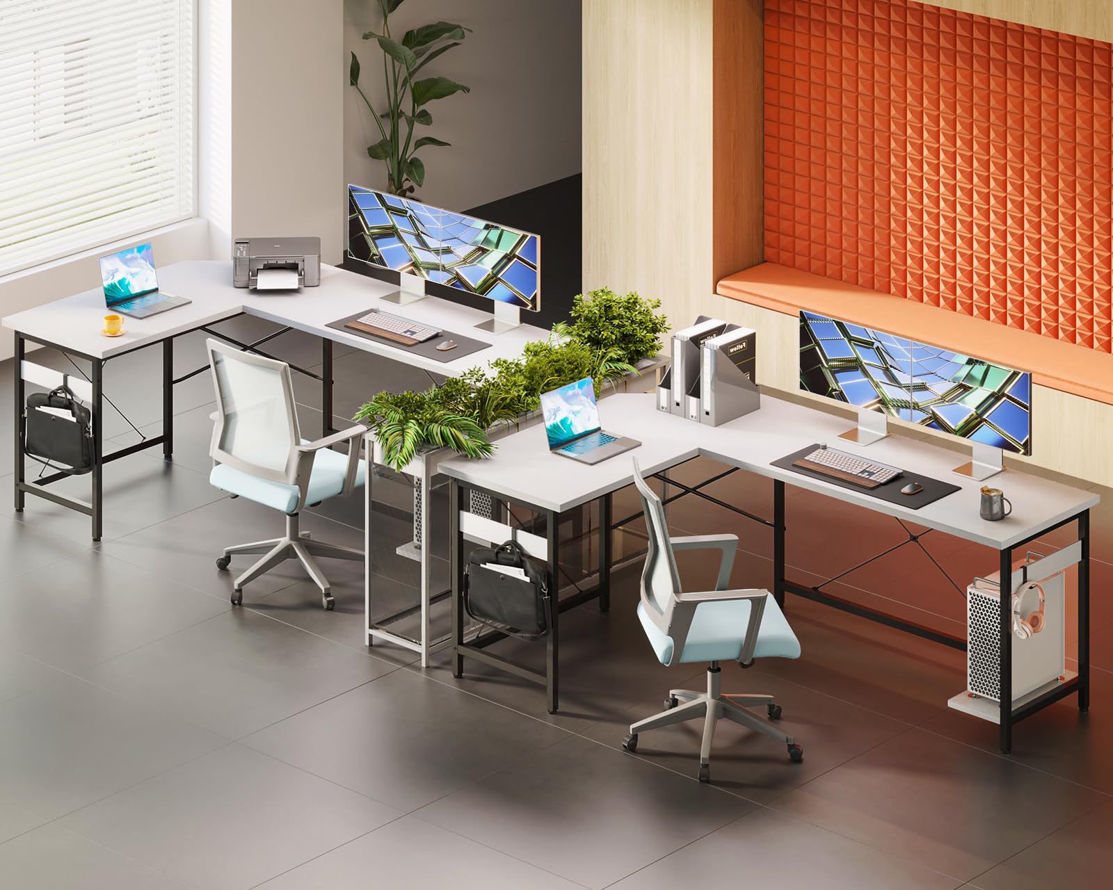 Coleshome 66" L Shaped Gaming Desk, L Shaped Desk, Computer Desk, Gaming Desk, Writing Desk, Home Office Desk, White