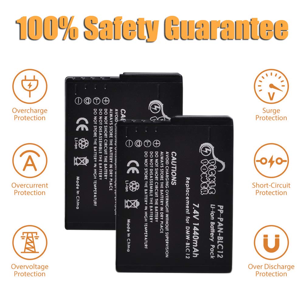 DMW-BLC12, Pickle Power 1440mAh 7.4V Battery Pack and Rapid Smart LED Dual USB Charger Compatible with Panasonic Lumix DMC-G85, DMC-FZ1000, DMC-FZ200, DMC-G5, DMC-G6, DMC-G7, DMC-GX8 Cameras