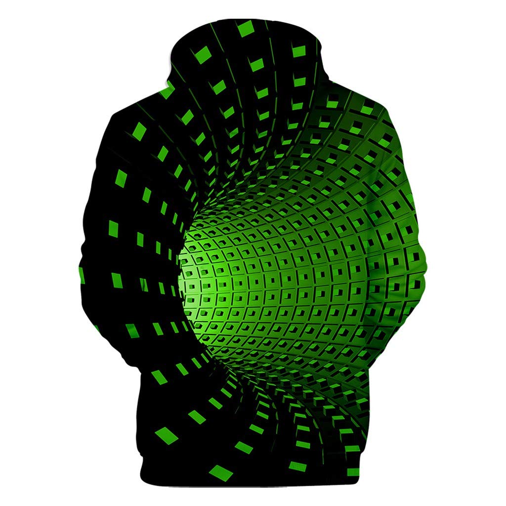 Stoota Men's 3D Print Pullover Hoodie, Vortex dizziness Regular Fit Soft Long Sleeve Drawstring Unisex Sweatshirt Black