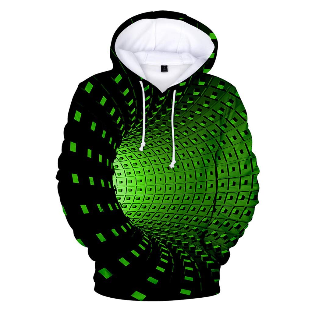 Stoota Men's 3D Print Pullover Hoodie, Vortex dizziness Regular Fit Soft Long Sleeve Drawstring Unisex Sweatshirt Black
