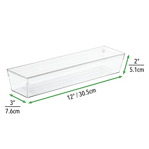 mDesign Plastic Kitchen Cabinet Drawer Organizer Tray - Storage Bin for Cutlery, Serving Spoons, Cooking Utensils, Gadgets - BPA Free, Food Safe, 12" Long, 3 Pack - Clear
