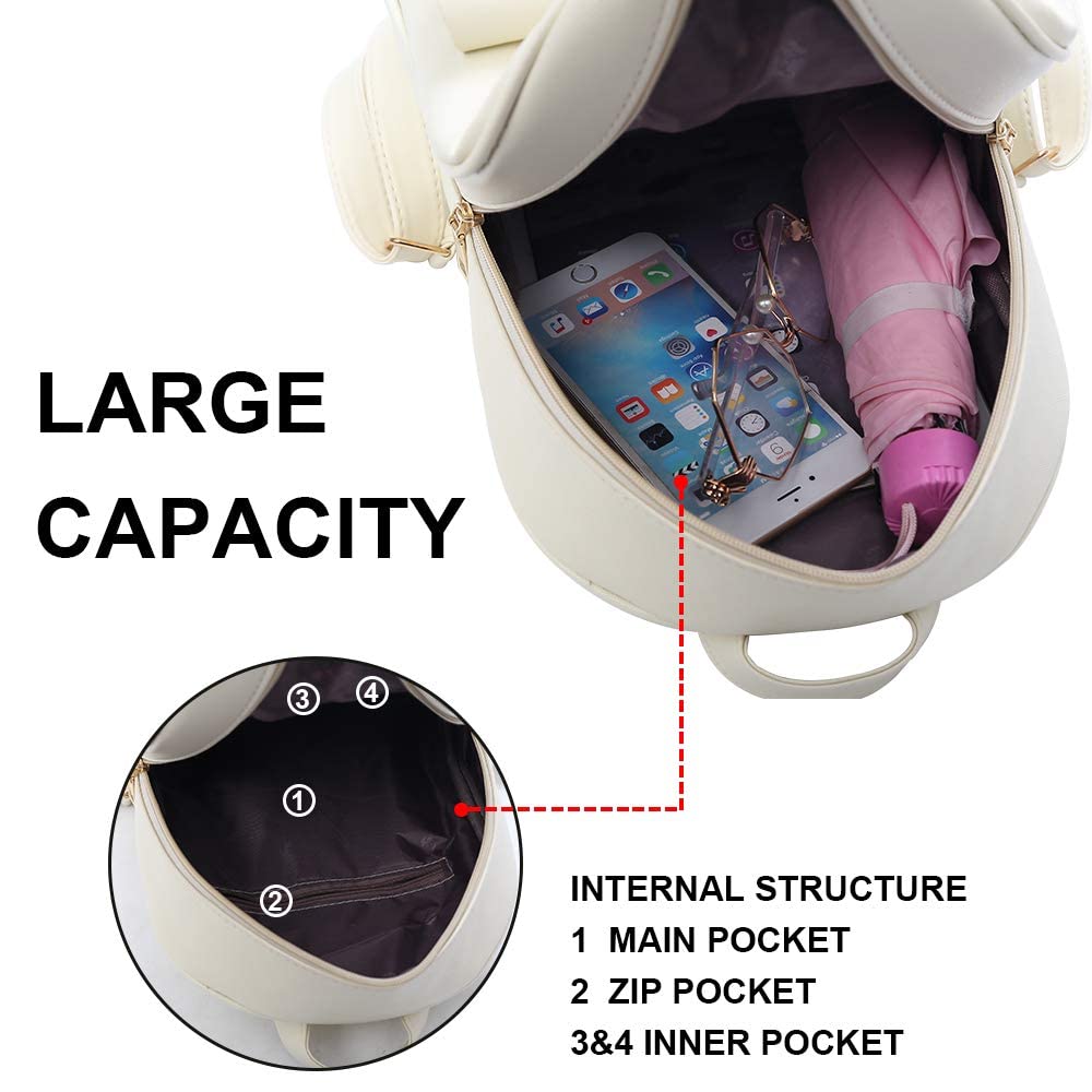 ZGWJ Mini Leather Backpack Purse Bowknot Small Backpack Cute Casual Travel Daypacks for Women(3-Pieces) Beige
