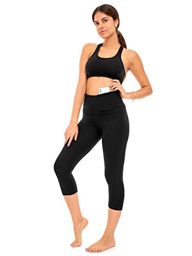 DEAR SPARKLE Fold Over Yoga Pants for Women Cotton Leggings Foldover High Waist Leggings Capri Plus Size (C7 F) (Black, Medium)