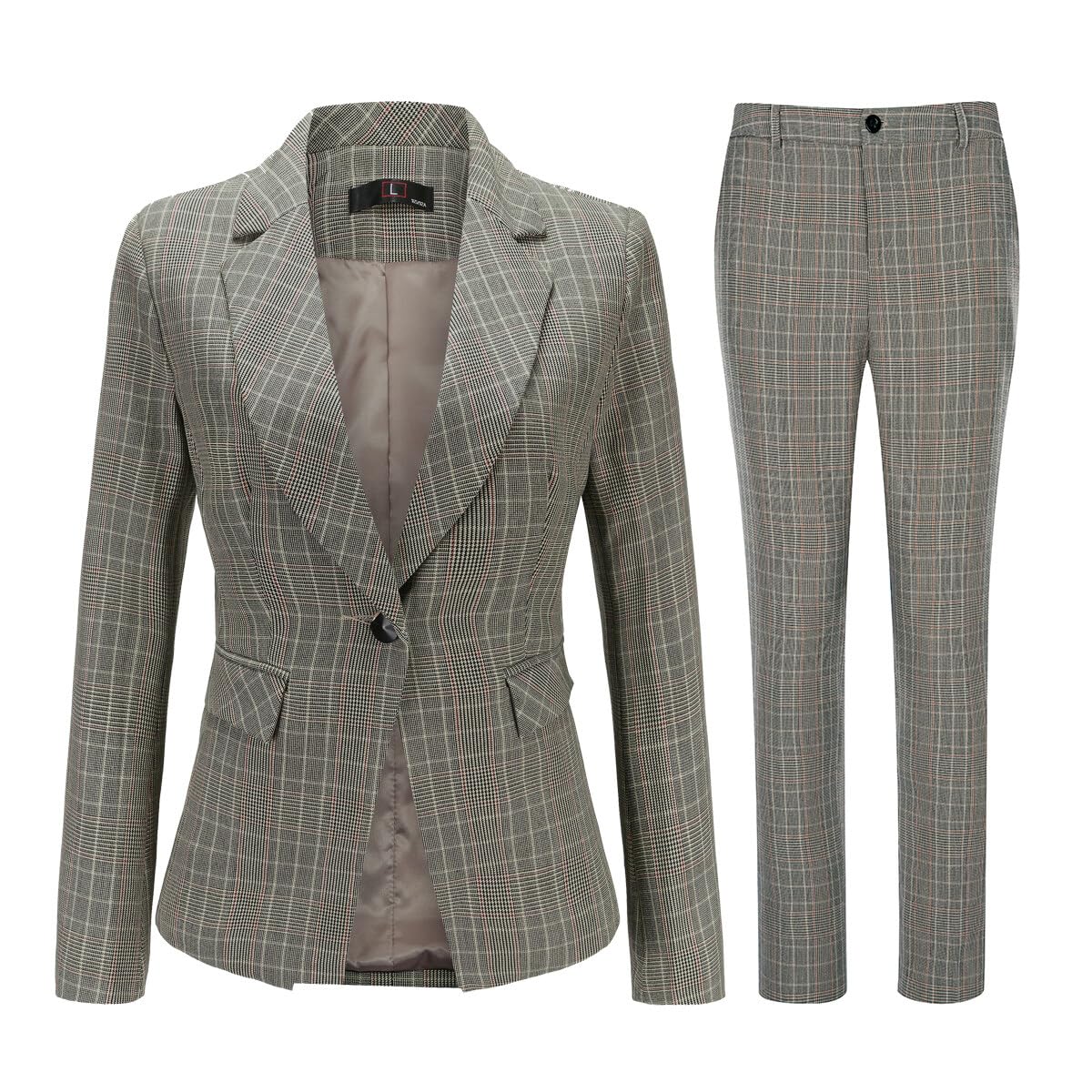 YUNCLOS Women's Vintage 2 Piece Plaid Suit Set 1 Button Stylish Blazer and Pants Yellow