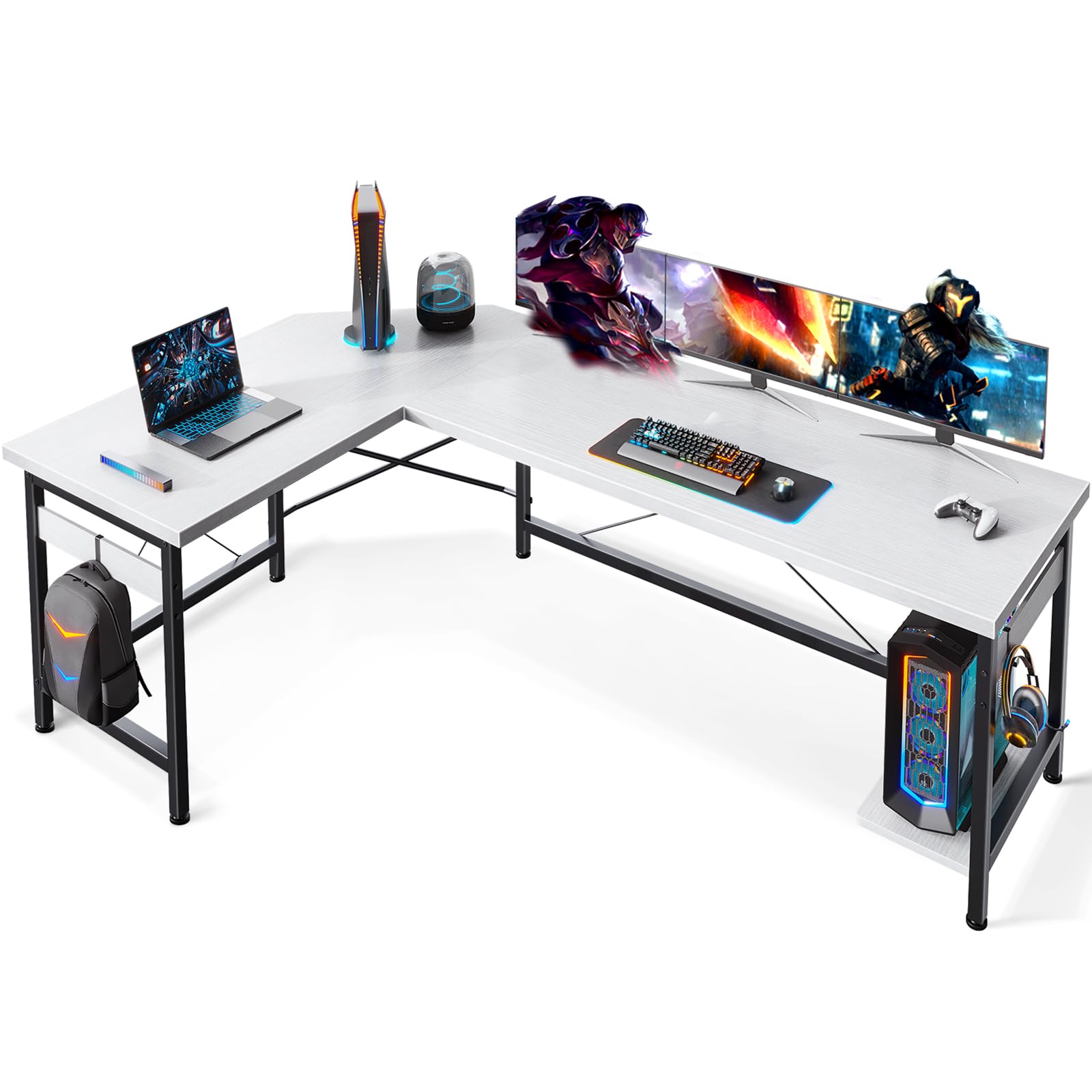 Coleshome 66" L Shaped Gaming Desk, L Shaped Desk, Computer Desk, Gaming Desk, Writing Desk, Home Office Desk, White