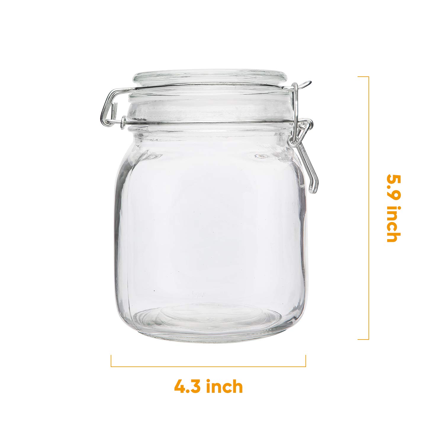 Glass Kitchen Storage Canister Mason Jars with Lids,32oz Airtight Glass Canister with Hinged Lid,Perfect for Kitchen Canning Cereal,Pasta,Sugar,Beans (Labels & Chalk Marker)-Set of 6