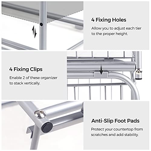 SONGMICS Pull Out Cabinet Organizer, 2-Tier Sliding Cabinet Organizer, Stackable Under Sink Cabinet Organizer with Storage Basket Drawers, for Kitchen, Bathroom, Silver UKCS017E01