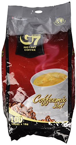 Trung Nguyen - G7 3 In 1 Instant Coffee - 100 Single Serve Packets | Roasted Ground Coffee Blend with Creamer and Sugar, Suitable for Most Coffee Brewing Methods, (16gr/stick)