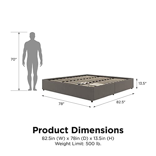 DHP Maven Upholstered Platform Bed for Raised Mattress-Support with Underbed Storage Drawers, No Box Spring Needed, King, Gray Linen