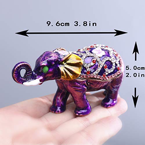 YU FENG Elephant Animal Jewelry Box Hinged Collectible Elephant Figurine Decor Trinket Box (Purple)