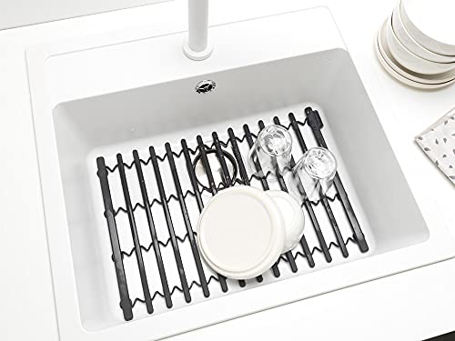 Brabantia Extendable Dish Drying Mat (Dark Gray) Silicone Washing Up Dish Draining Tray, Heat Resistant