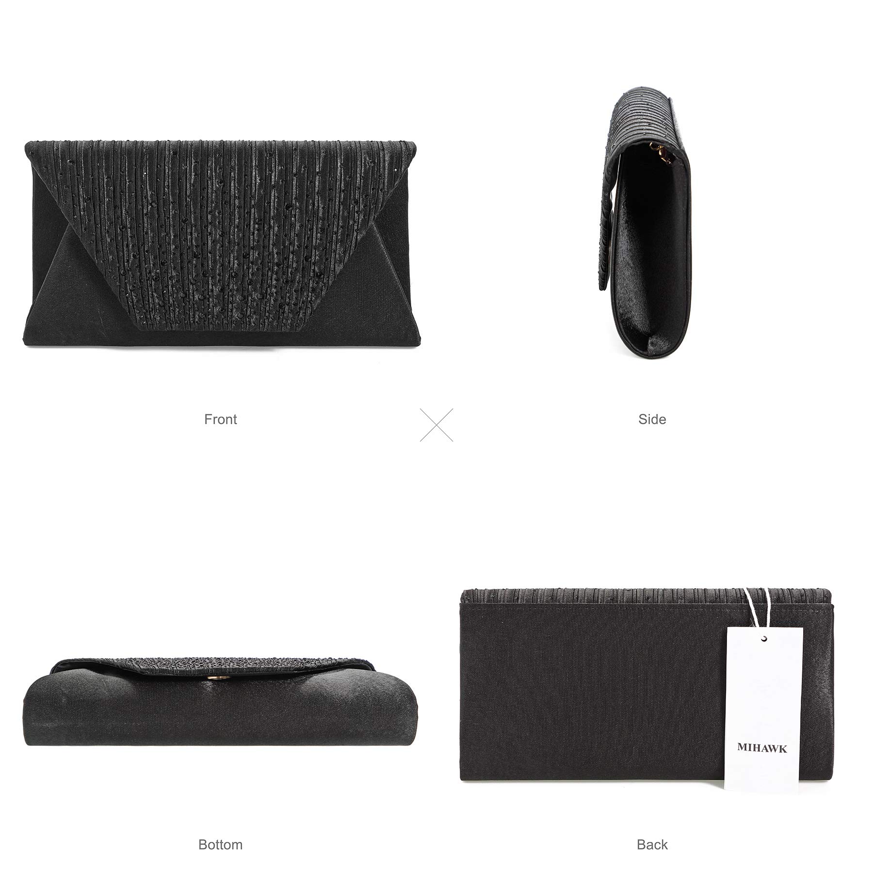 Mihawk Purse and Handbags for Women Shoulder Crossbody Bags Evening Envelope Party Bridal Clutch Purse(Black)