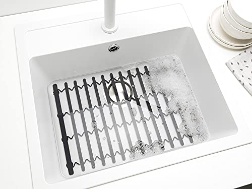 Brabantia Extendable Dish Drying Mat (Dark Gray) Silicone Washing Up Dish Draining Tray, Heat Resistant