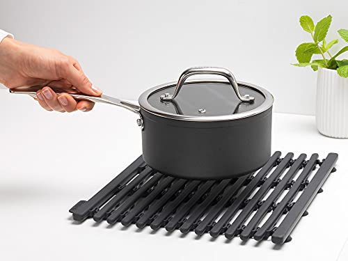 Brabantia Extendable Dish Drying Mat (Dark Gray) Silicone Washing Up Dish Draining Tray, Heat Resistant