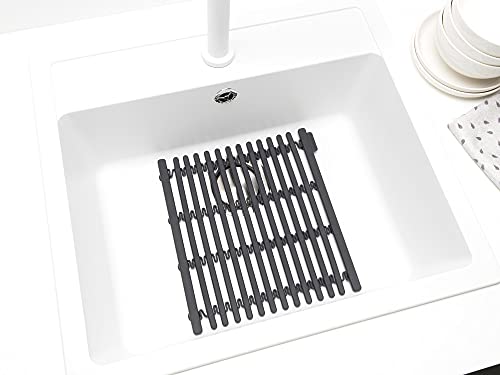 Brabantia Extendable Dish Drying Mat (Dark Gray) Silicone Washing Up Dish Draining Tray, Heat Resistant