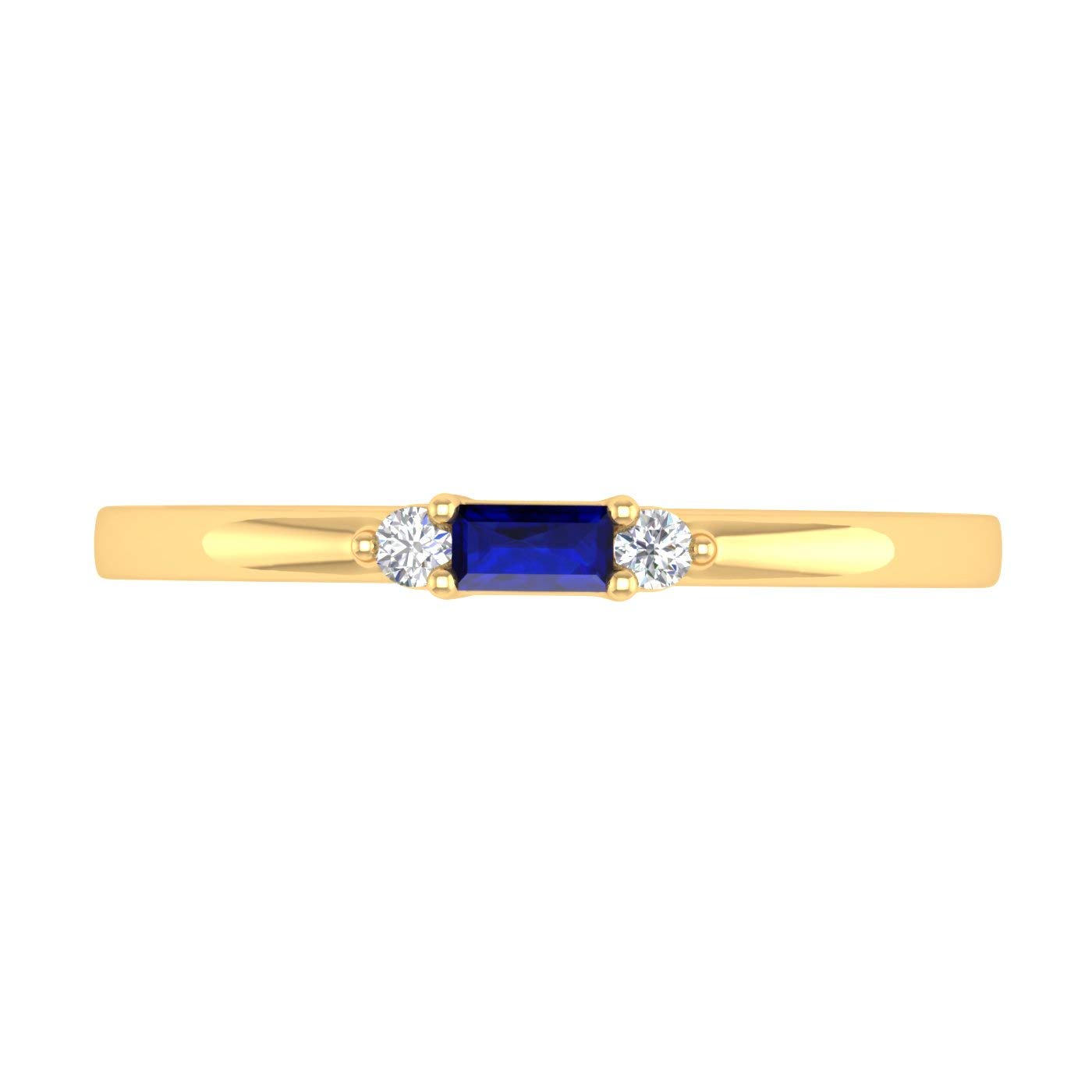 0.15 Carat Baguette Shape Blue Sapphire and Round White Diamond Wedding Band Ring in 10K Yellow Gold (Ring Size 7)