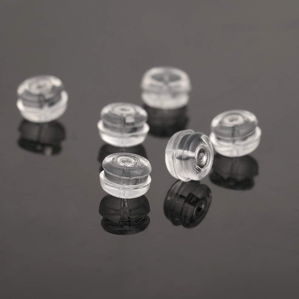 Silicone Earring Backs Replacement | Comfortable Rubber Earring Backings for Stud | Clear Plastic Soft Flat Earing Backs Secure Safety Locking (1 Pair 14K White Gold)