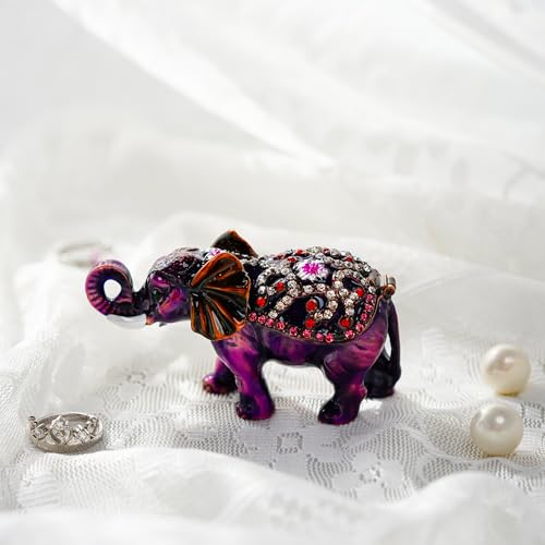 YU FENG Elephant Animal Jewelry Box Hinged Collectible Elephant Figurine Decor Trinket Box (Purple)