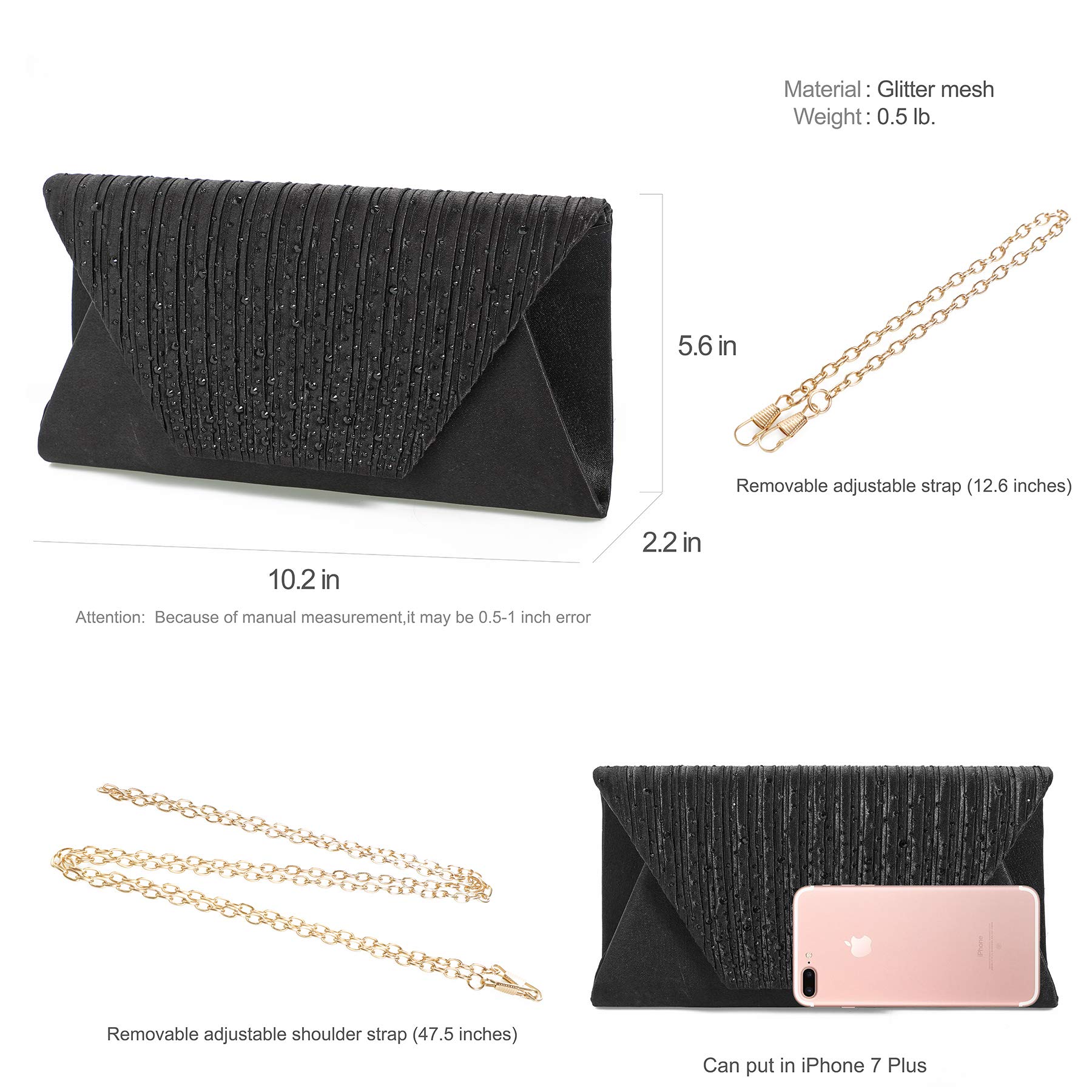 Mihawk Purse and Handbags for Women Shoulder Crossbody Bags Evening Envelope Party Bridal Clutch Purse(Black)