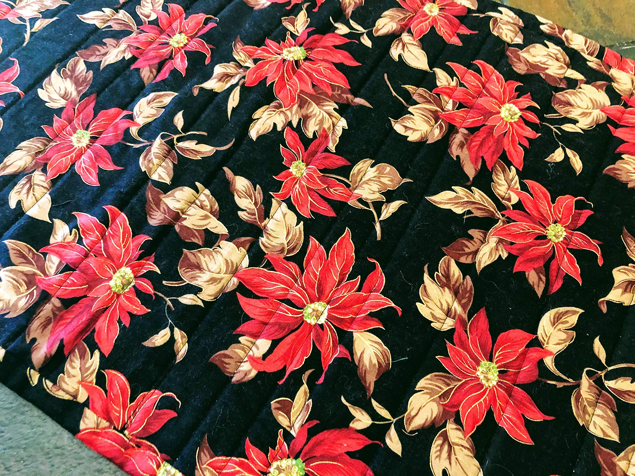 Quilted Holiday Table Runner, Jelly Roll Stripes, Rectangular, Reversible, Poinsettia Fabric, Christmas Decor, 100% Cotton