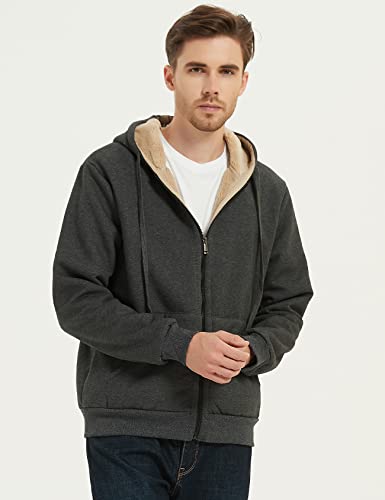 Flygo Men's Sherpa Hoodie Jacket Fleece Lined Zip Up Warm Hoodies Sweatshirt Winter Zipper Sweater Hooded Coat (Medium, Dark Grey)