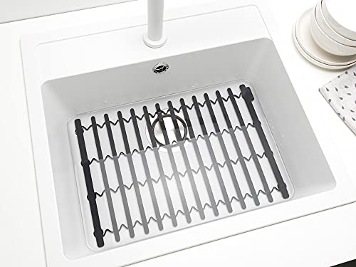 Brabantia Extendable Dish Drying Mat (Dark Gray) Silicone Washing Up Dish Draining Tray, Heat Resistant