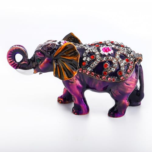 YU FENG Elephant Animal Jewelry Box Hinged Collectible Elephant Figurine Decor Trinket Box (Purple)