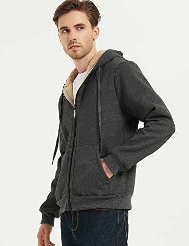 Flygo Men's Sherpa Hoodie Jacket Fleece Lined Zip Up Warm Hoodies Sweatshirt Winter Zipper Sweater Hooded Coat (Medium, Dark Grey)
