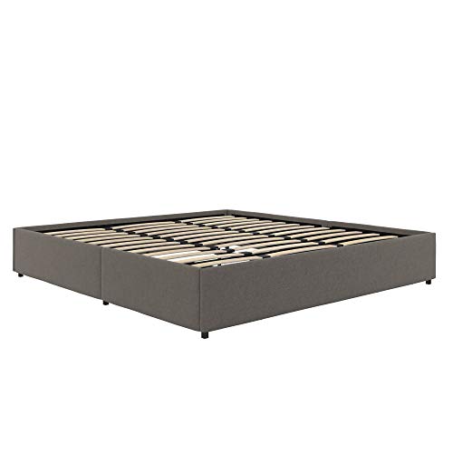 DHP Maven Upholstered Platform Bed for Raised Mattress-Support with Underbed Storage Drawers, No Box Spring Needed, King, Gray Linen