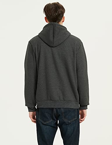 Flygo Men's Sherpa Hoodie Jacket Fleece Lined Zip Up Warm Hoodies Sweatshirt Winter Zipper Sweater Hooded Coat (Medium, Dark Grey)