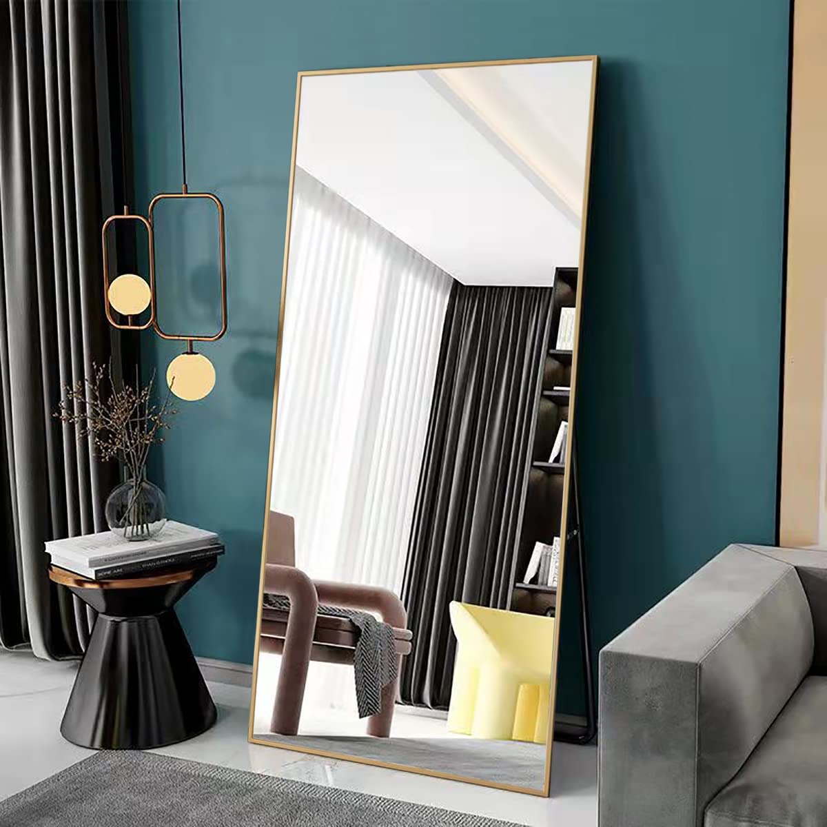 Aluminum Alloy Thickened Frame-65 x22“, Full Length Mirror, Floor Mirror, Standing Mirror, Full Body Mirror, Large Mirror, Floor Length Mirror, Wall Mirror, Gold Mirror, Gold Aluminum Frame