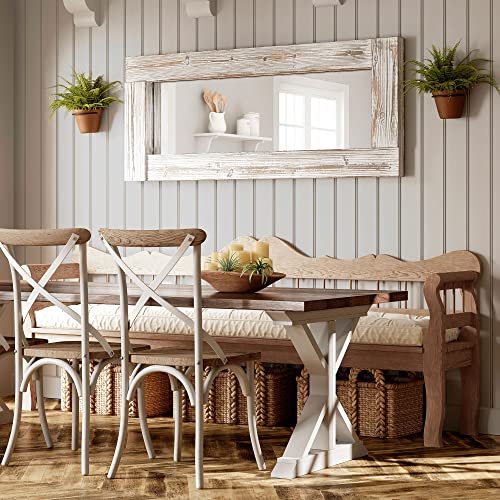 Barnyard Designs Rustic Farmhouse Full Length Mirror - Wood Frame Floor Standing Bedroom Mirror (58" x 24" / White)