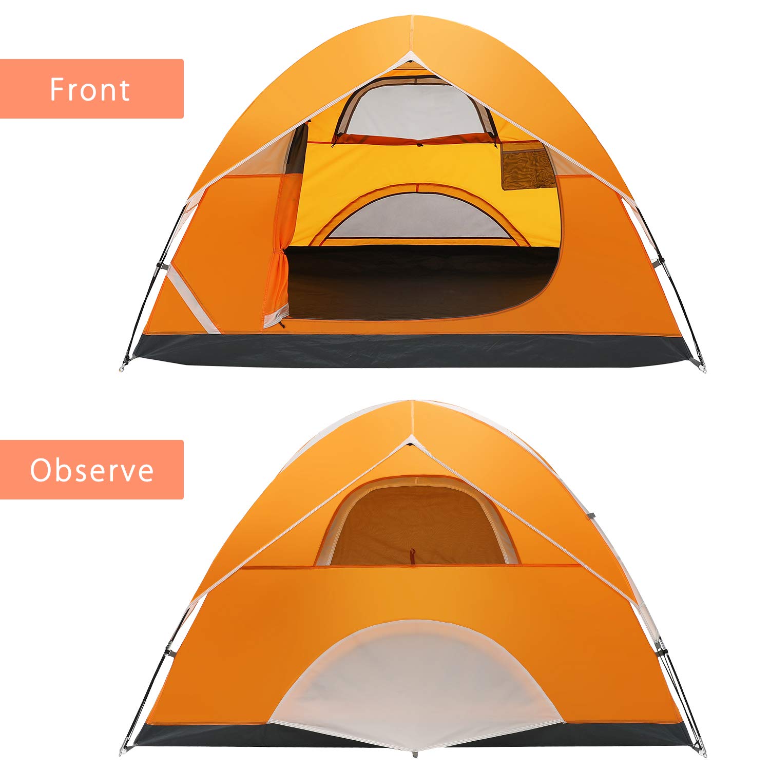 MOON LENCE Camping Tent 4 Person Tent Easy Setup Outdoor Tents Waterproof Double Layer for Backpacking and Hiking Orange