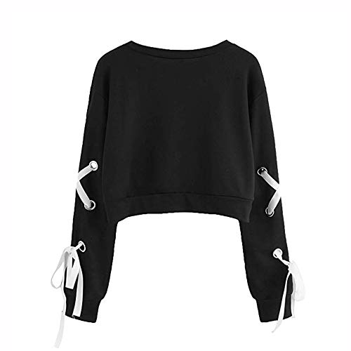 Women's Casual Crop Sweatshirt Long Sleeve Pullovr Hoodie Knit Sweatshirt Hooded Black