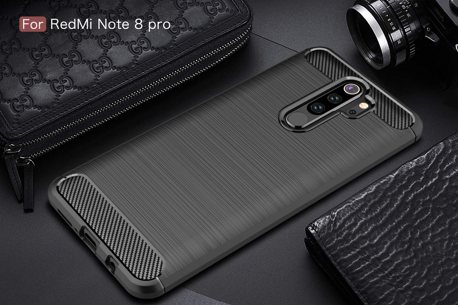 CruzerLite Case Compatible with Xiaomi Redmi Note 8 Pro Case, Carbon Fiber Texture Design & Leather Texture Back Cover Anti-Scratch Shock Absorption Case Made for Xiaomi Redmi Note 8 Pro (Black)