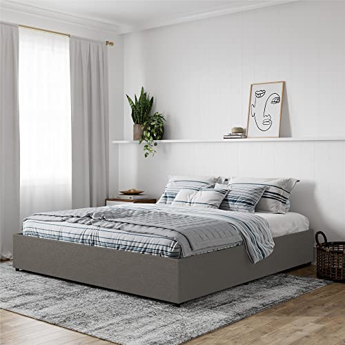 DHP Maven Upholstered Platform Bed for Raised Mattress-Support with Underbed Storage Drawers, No Box Spring Needed, King, Gray Linen