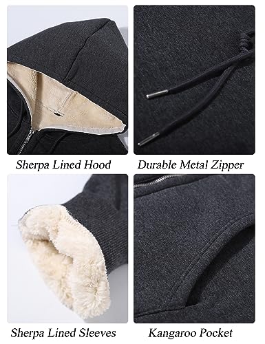 Flygo Men's Sherpa Hoodie Jacket Fleece Lined Zip Up Warm Hoodies Sweatshirt Winter Zipper Sweater Hooded Coat (Medium, Dark Grey)