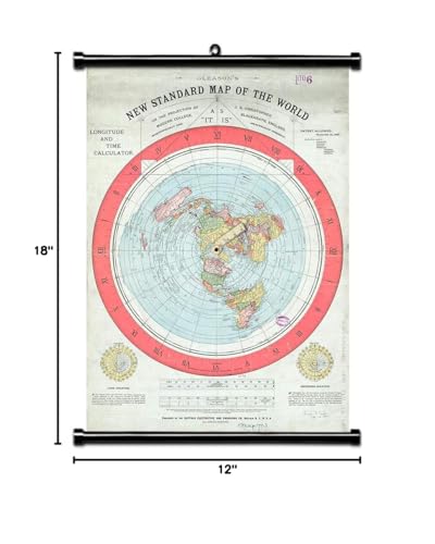 ASENART Flat Retro Earth Map - Gleason's New Standard Map of The World Canvas Print Scroll Poster with Black Plastic Scroll Hanger Ready to Hang-12"x18"