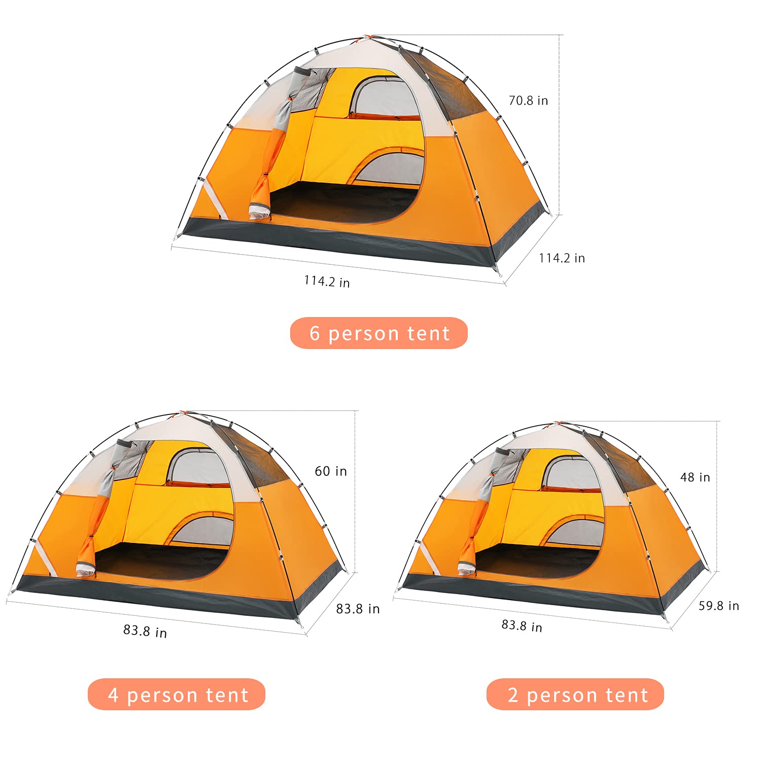 MOON LENCE Camping Tent 4 Person Tent Easy Setup Outdoor Tents Waterproof Double Layer for Backpacking and Hiking Orange