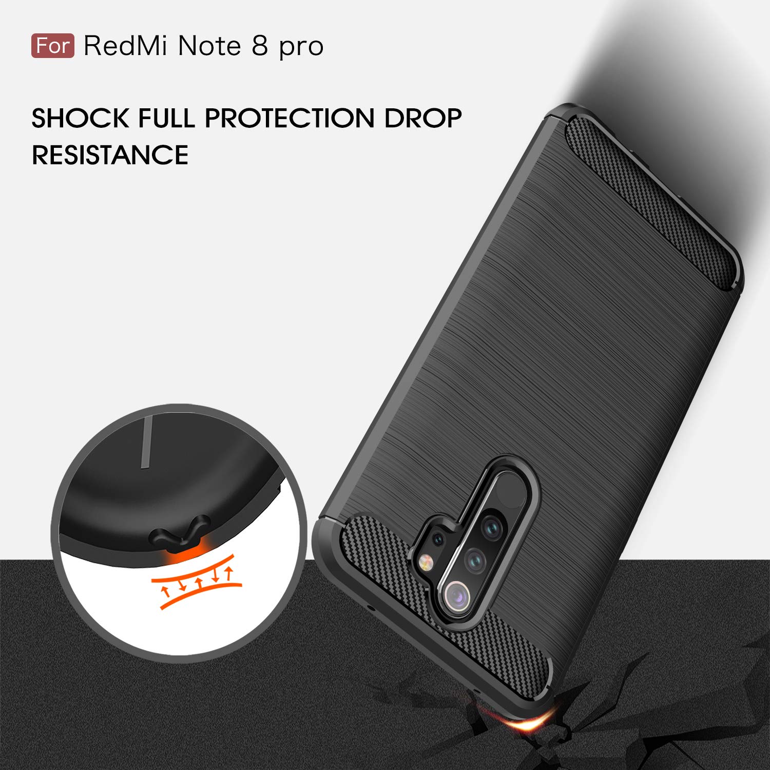 CruzerLite Case Compatible with Xiaomi Redmi Note 8 Pro Case, Carbon Fiber Texture Design & Leather Texture Back Cover Anti-Scratch Shock Absorption Case Made for Xiaomi Redmi Note 8 Pro (Black)