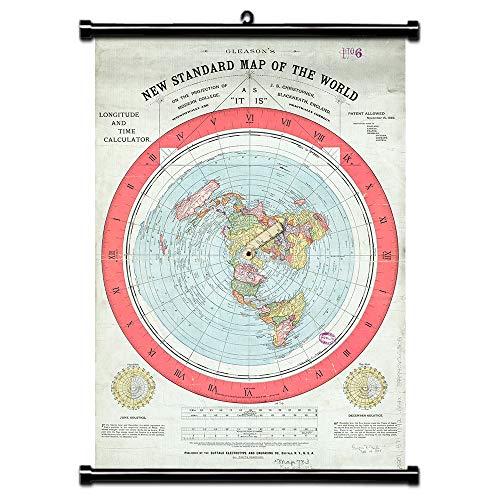 ASENART Flat Retro Earth Map - Gleason's New Standard Map of The World Canvas Print Scroll Poster with Black Plastic Scroll Hanger Ready to Hang-12"x18"