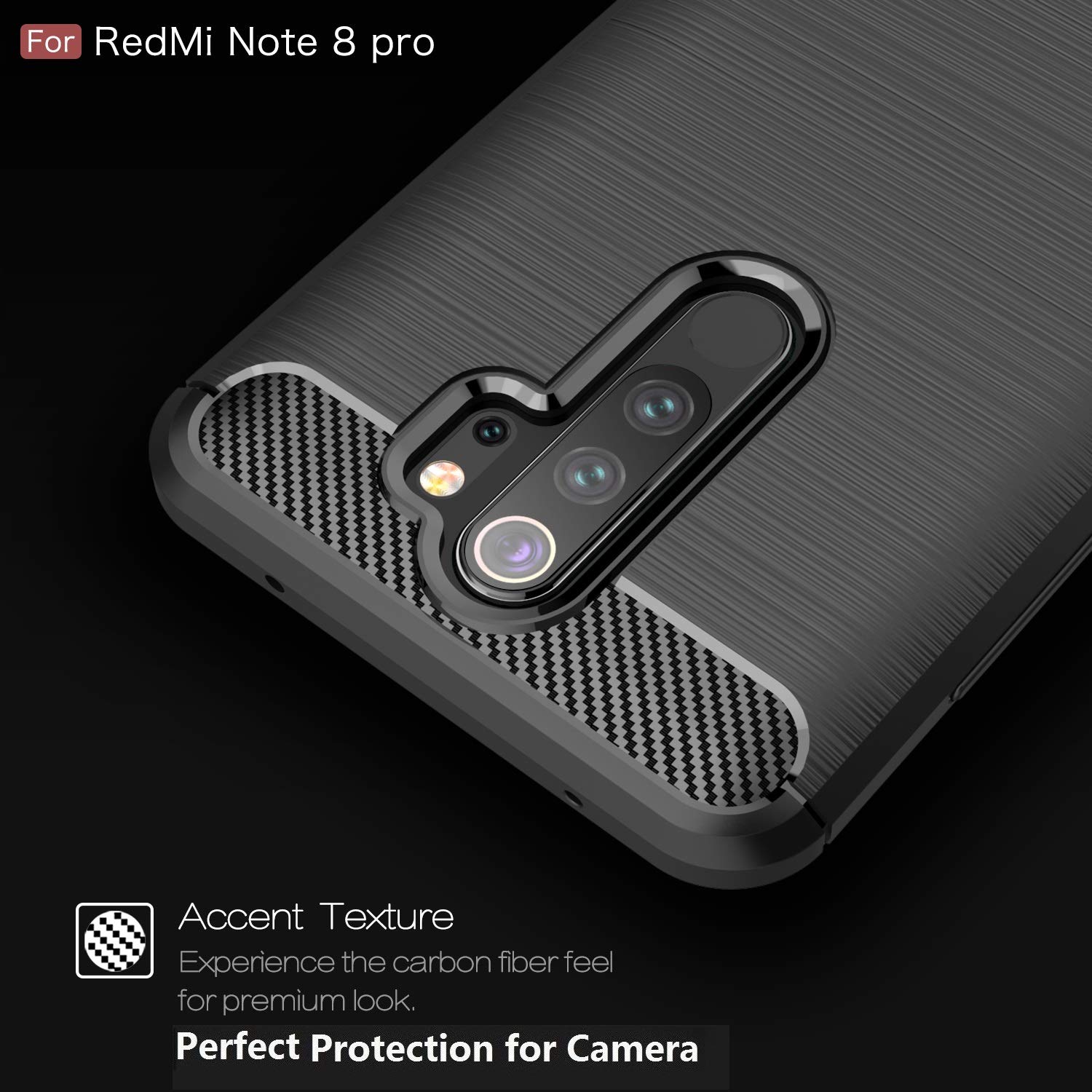 CruzerLite Case Compatible with Xiaomi Redmi Note 8 Pro Case, Carbon Fiber Texture Design & Leather Texture Back Cover Anti-Scratch Shock Absorption Case Made for Xiaomi Redmi Note 8 Pro (Black)