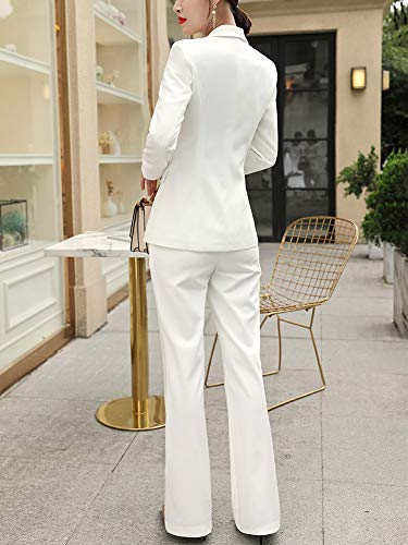 SUSIELADY Women's Blazer Suits Two Piece Solid Work Pant Suit for Women Business Office Lady Suits Sets (Bl01-white, Medium)