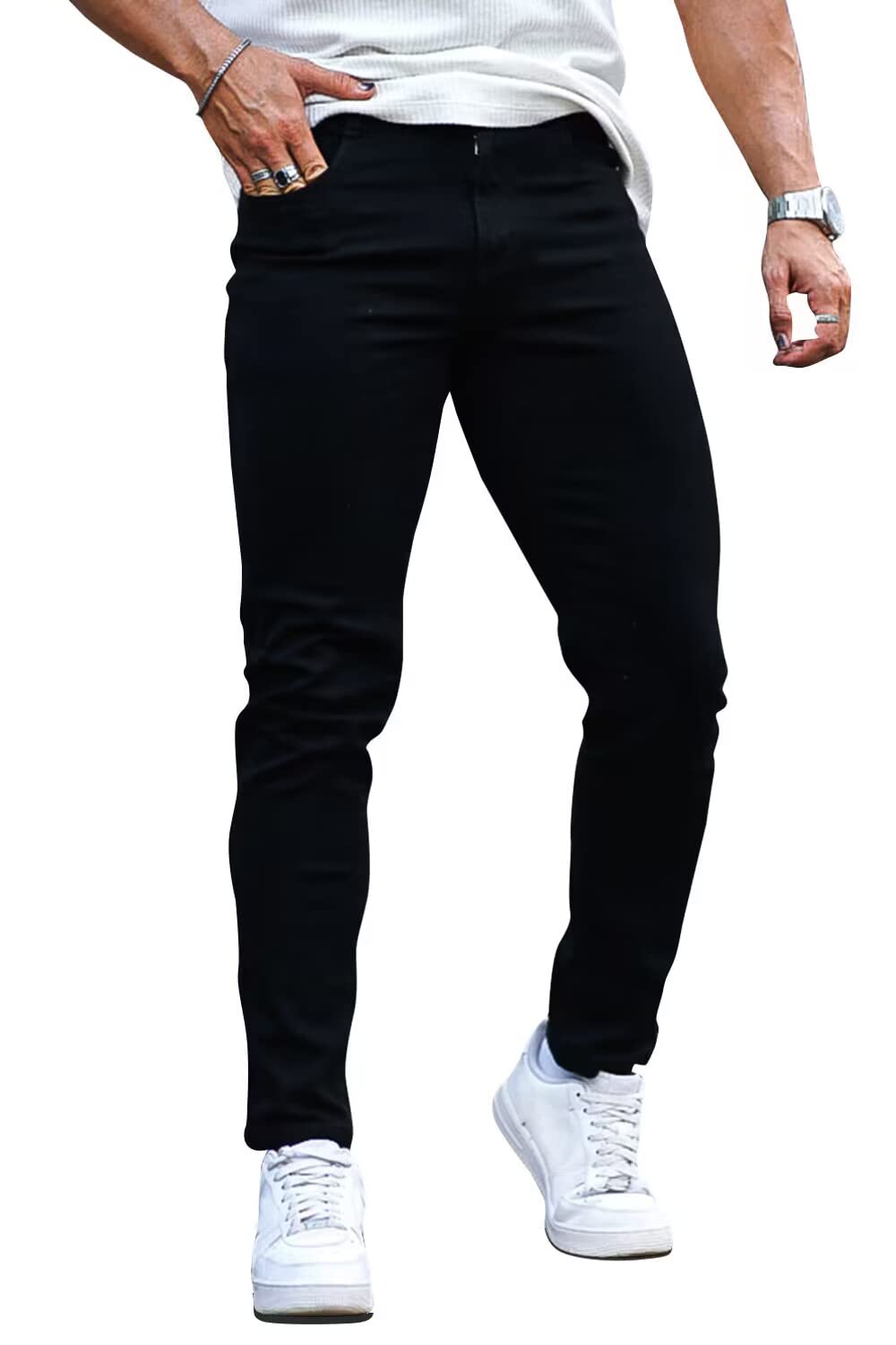 Mens Slim Fit Jeans Stretch Black Denim Pants for Men Skinny Jeans Tapered Leg 30