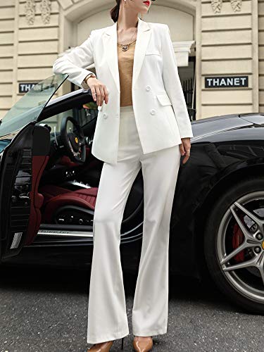 SUSIELADY Women's Blazer Suits Two Piece Solid Work Pant Suit for Women Business Office Lady Suits Sets (Bl01-white, Medium)