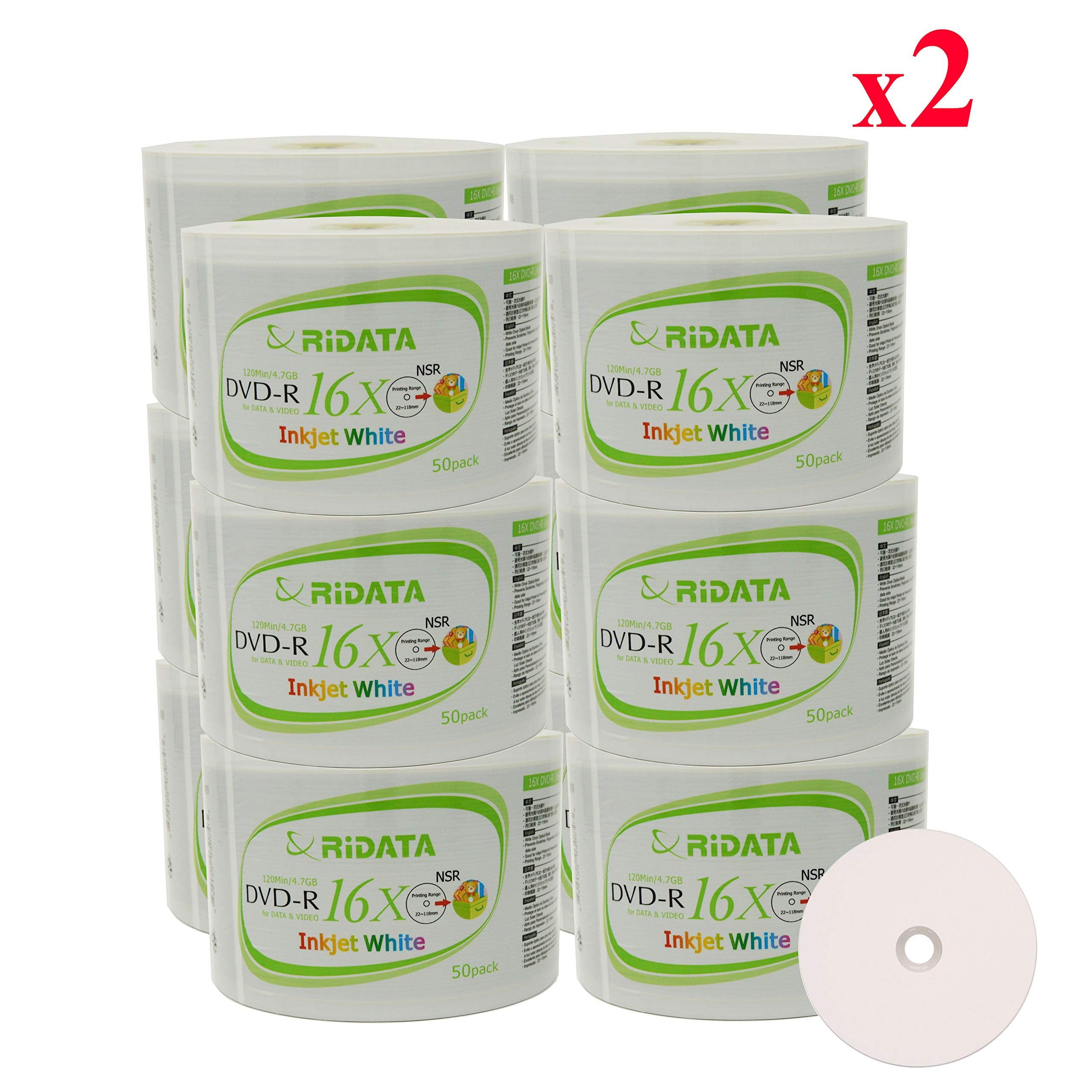 1200 Pack Ridata DVD-R 16X 4.7GB 120 Min White Inkjet Hub Printable Blank Data Video Media Recordable Disc