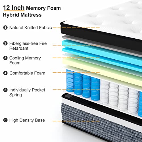 Full Mattress, Ssecretland 12 inch Individually Wrapped Coils Innerspring Mattress, Pocket Spring Hybrid Mattresses with CertiPUR-US Certified Foam, Plush Yet Supportive