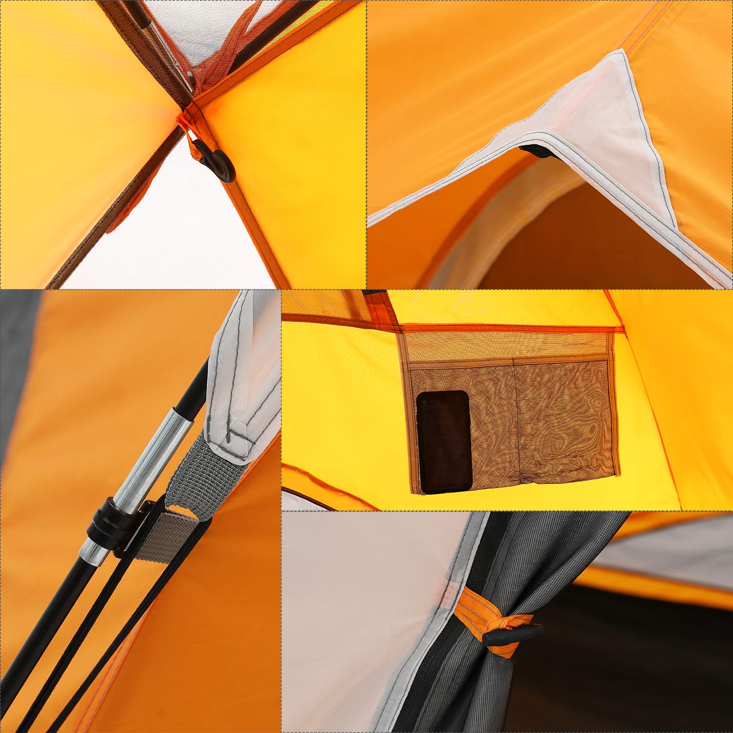 MOON LENCE Camping Tent 4 Person Tent Easy Setup Outdoor Tents Waterproof Double Layer for Backpacking and Hiking Orange