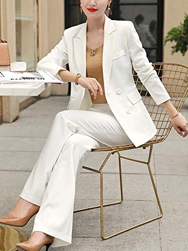 SUSIELADY Women's Blazer Suits Two Piece Solid Work Pant Suit for Women Business Office Lady Suits Sets (Bl01-white, Medium)